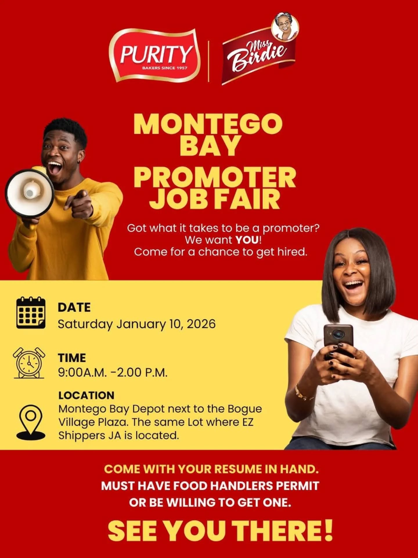 Hiring Promoters in Montego Bay – Purity & Miss Birdie Job Fair