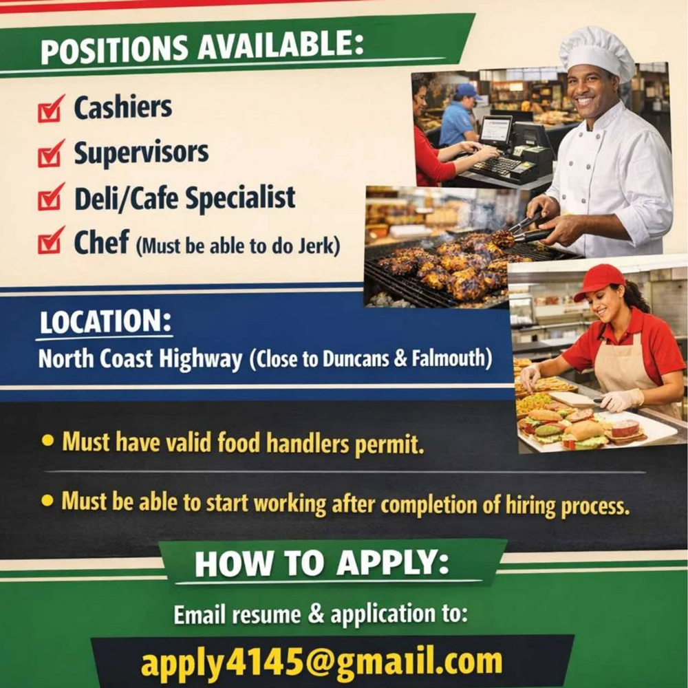 Immediate Hiring: Chef, Cashier & Supervisor Positions